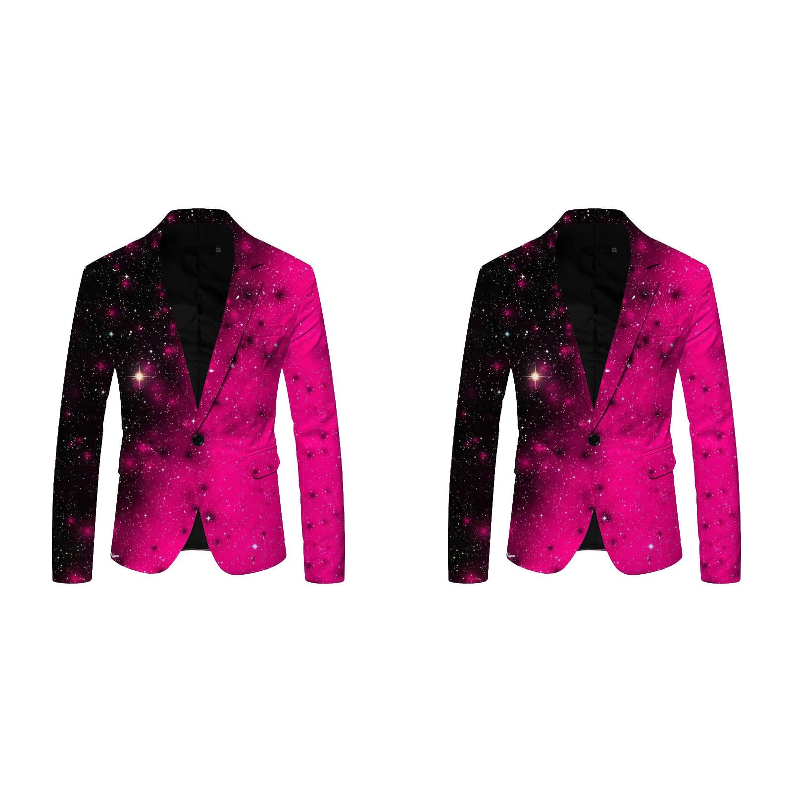 Kcodviy 2 Pcs Men's 3D Sequin Suit Slim Fit Tuxedo Printed Pocket Lapel ...
