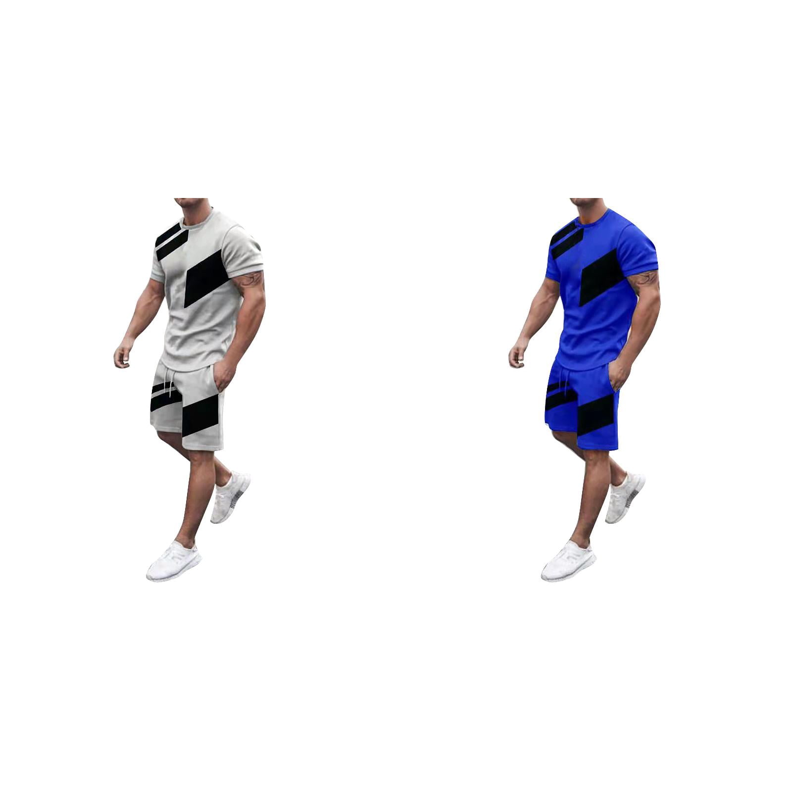 Kcodviy 2 Pcs Men's 3D Short Sleeve Suit Suit Shorts Beach Tropical ...