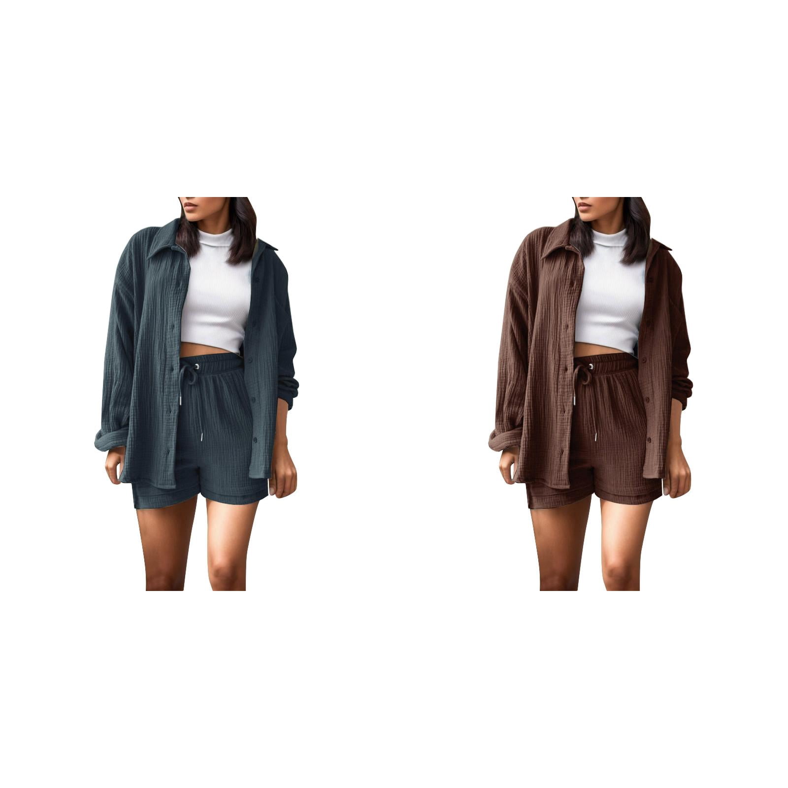 Kcodviy 2 Pcs Set Womens Shorts Cycling Shorts Suit Set Long Sleeve ...