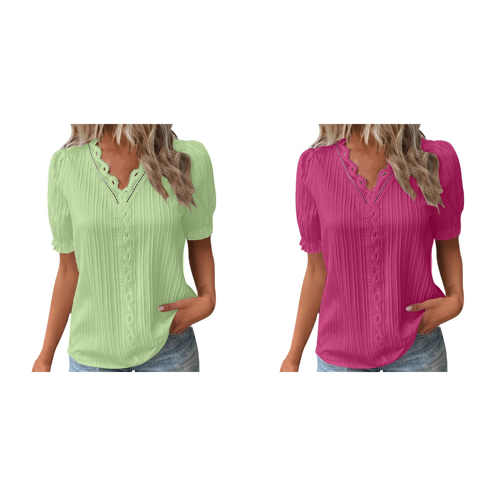 Kcodviy 2 Pcs Women Summer Lace V Handstand Shirt Long Sleeve Neck ...