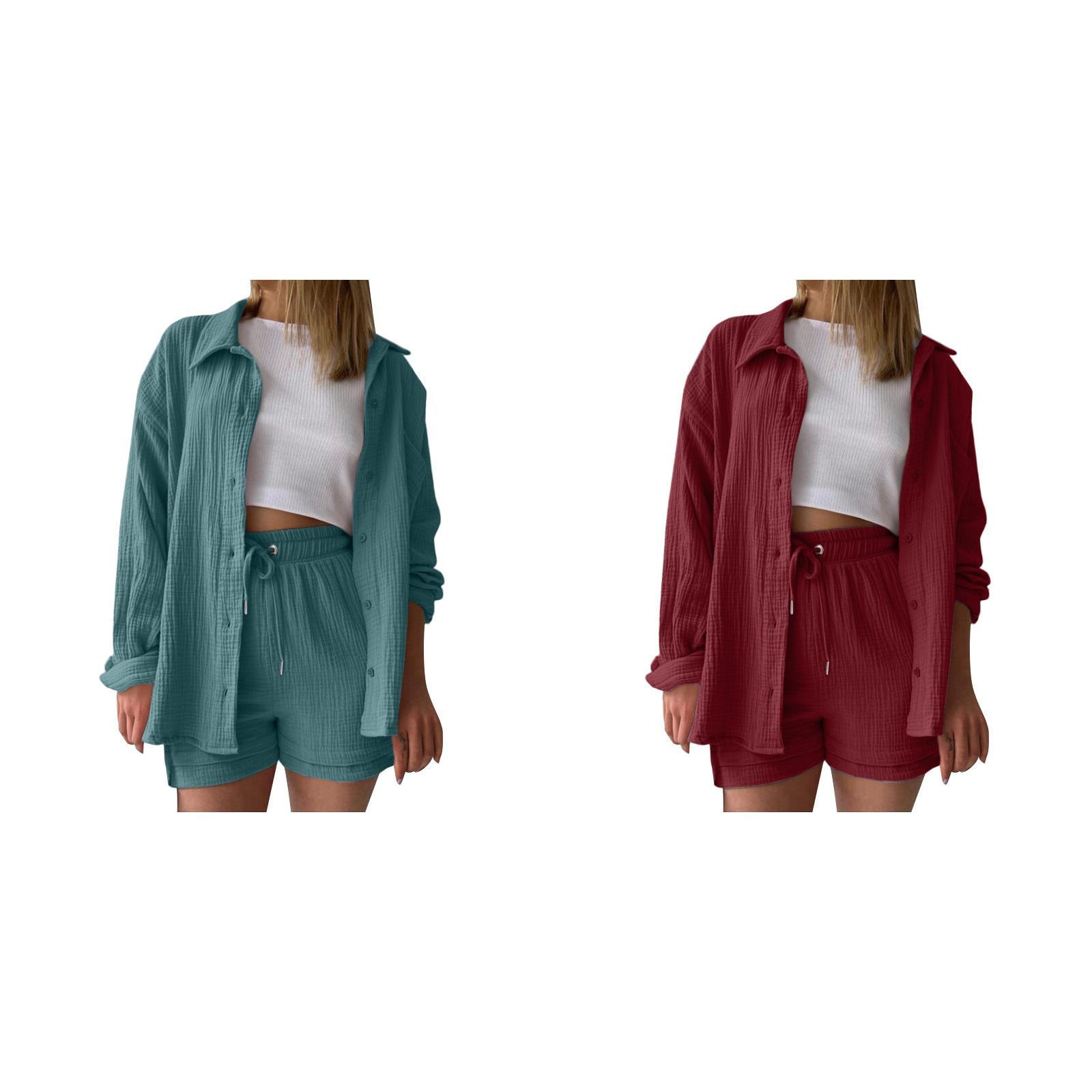 Kcodviy 2 Pcs Women's Solid Spring Swimsuits Two Cute Long Sleeve Shirt ...