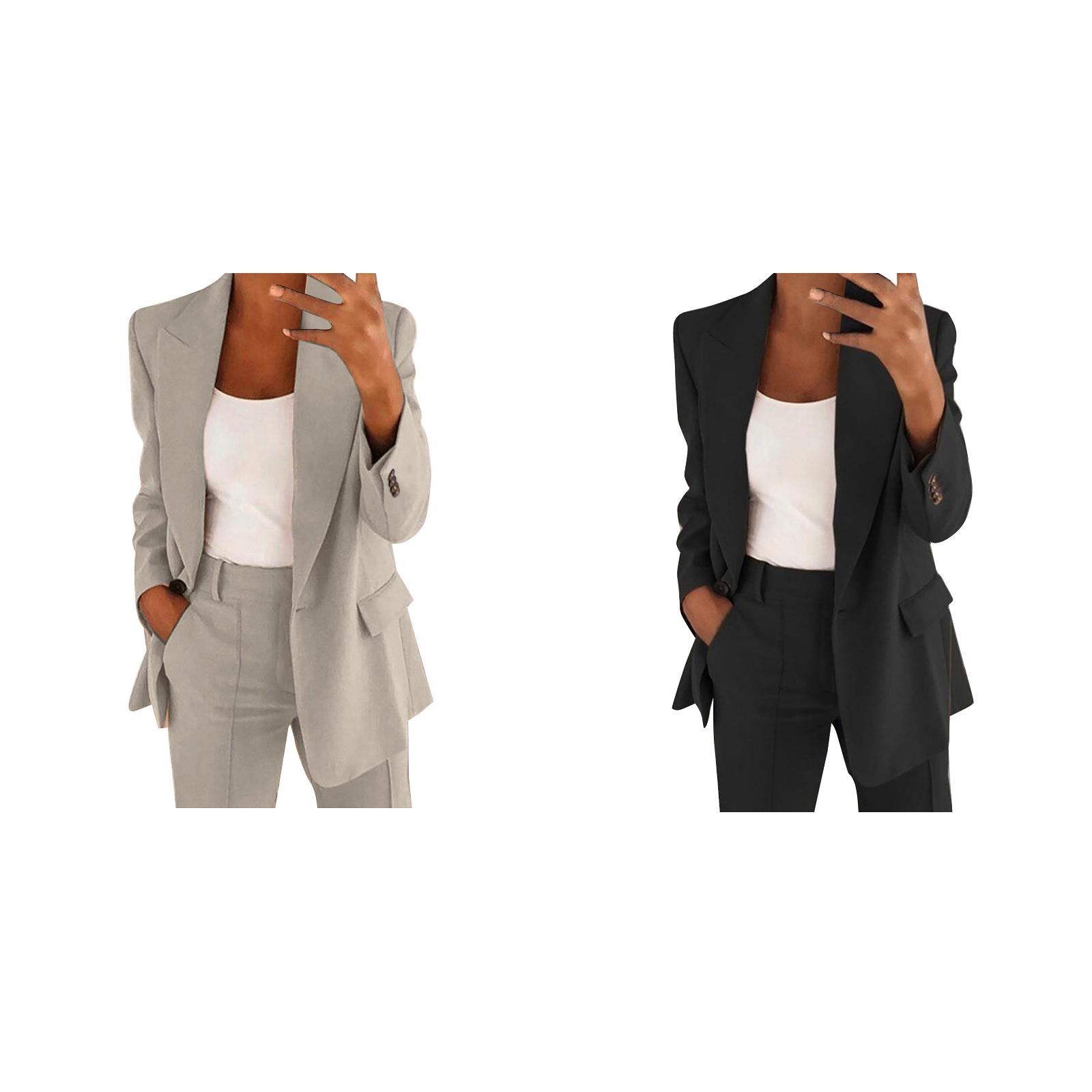 Kcodviy 2 Pcs Women's Two Piece Lapels Rompers with Open Legs Suit Set ...