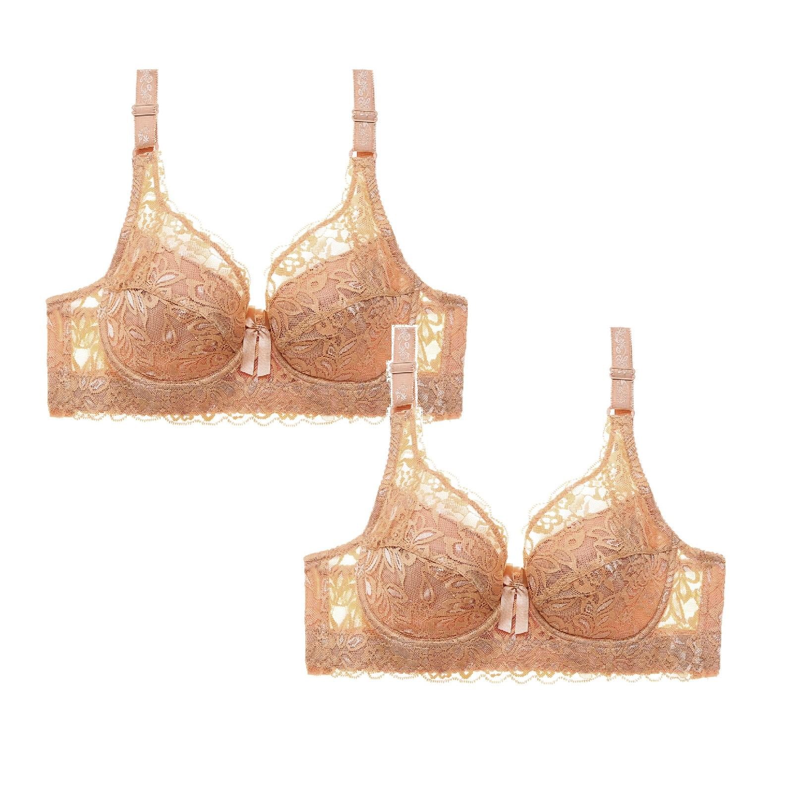 Kcodviy 2 Pcs Womens Lace Gathered Front Closure Bra Straps Cup Womens ...
