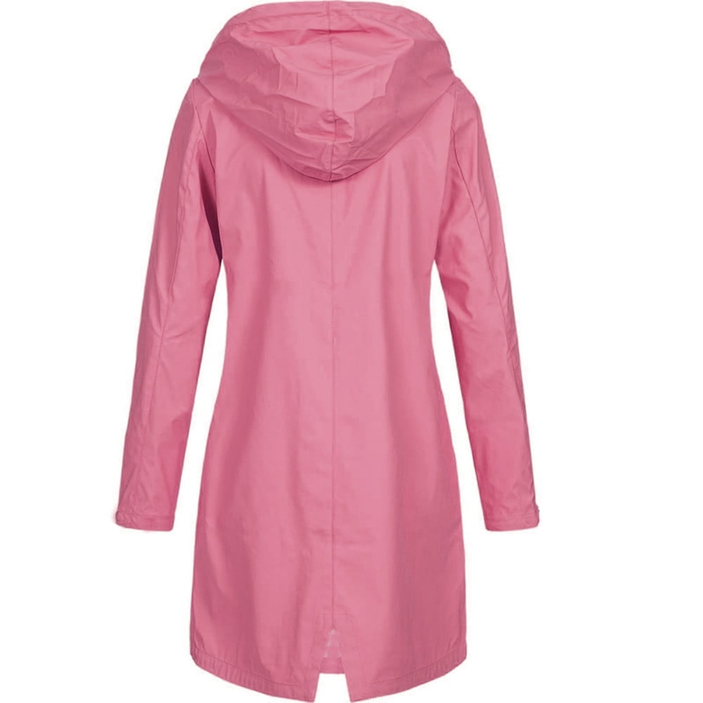 Kcodviy Coat Womens Solid Overcoat Hoodie Windproof Rain Outdoor Jacket Long Womens Coat Women