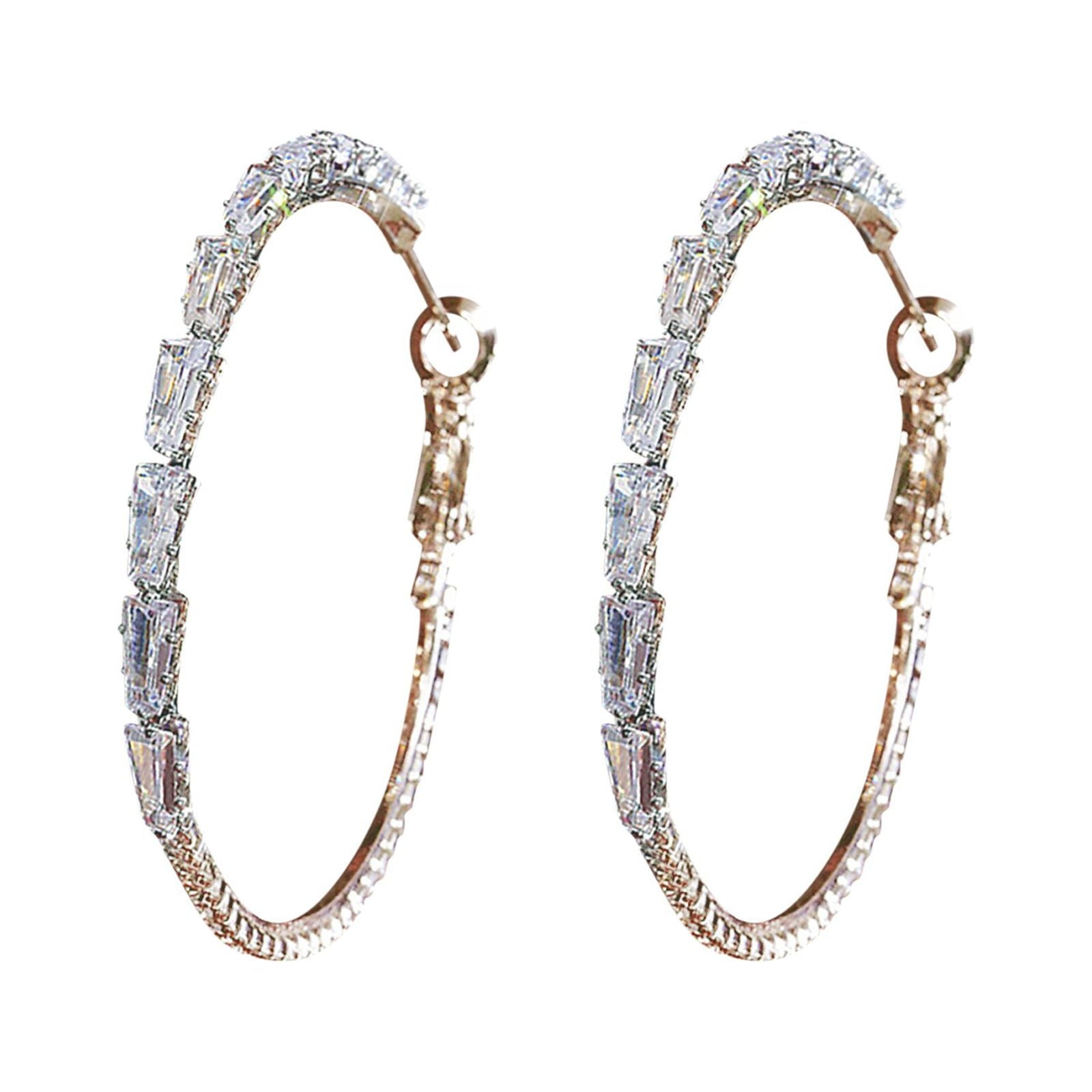 Kcodviy Large Hoops Circle Rhinestone Earrings Thin Dangle Gold Silver Elegant Rhinestone ...