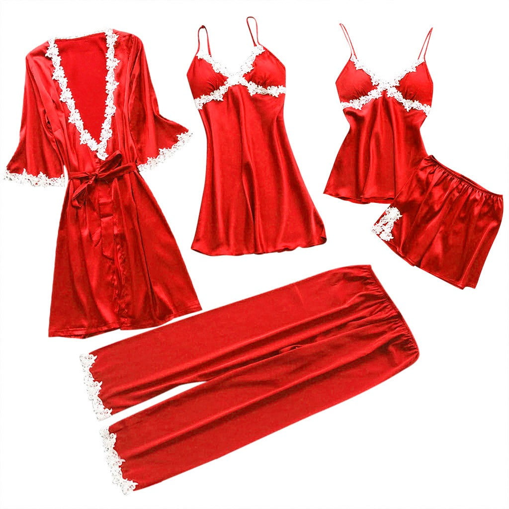 Kcodviy Suit Women 5Pc Lace Dress Sleepwear Nightwear Long Nightgowns ...