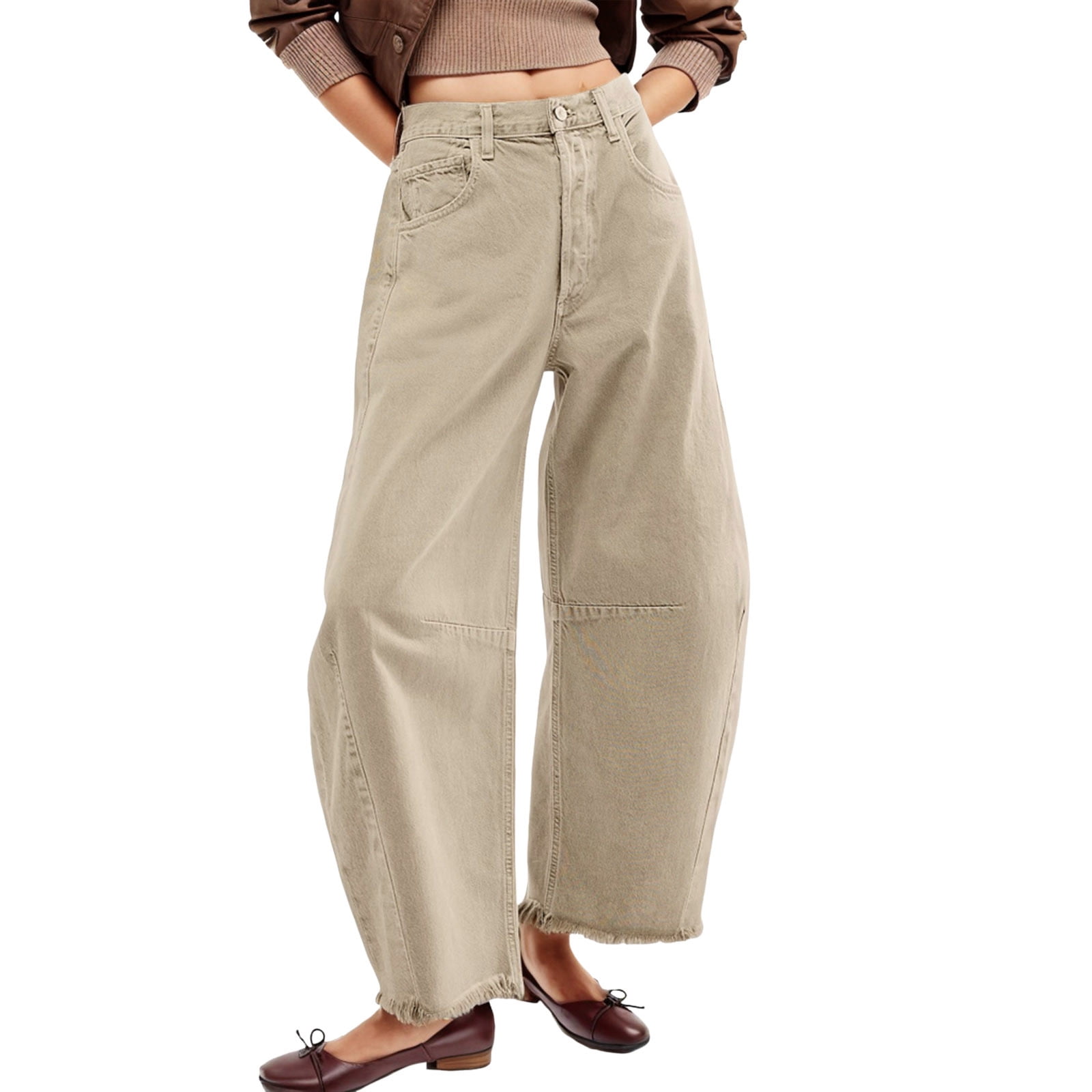 Kcodviy Women Baggy Wide Leg Jeans Barrel Boyfriend Cropped Hem Denim ...