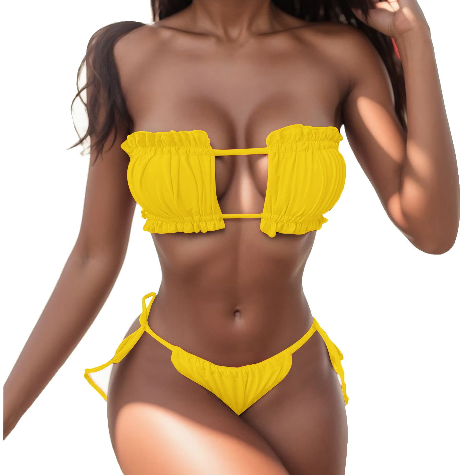 Kcodviy Women Flower Print High Cut V Neck Two Pieces Bikini Swimwear Swimsuit Beachwear Women ...