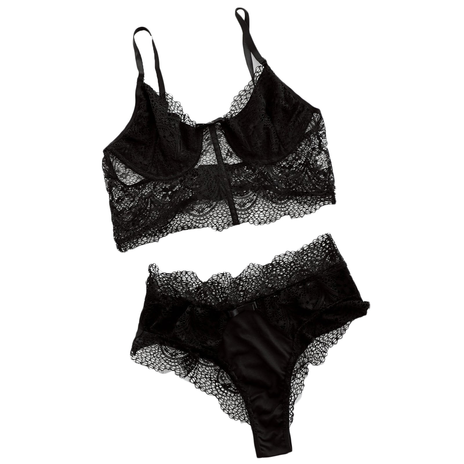 Kcodviy Women Lace Wireless Bowknot Bra Thong Lingerie Underwear