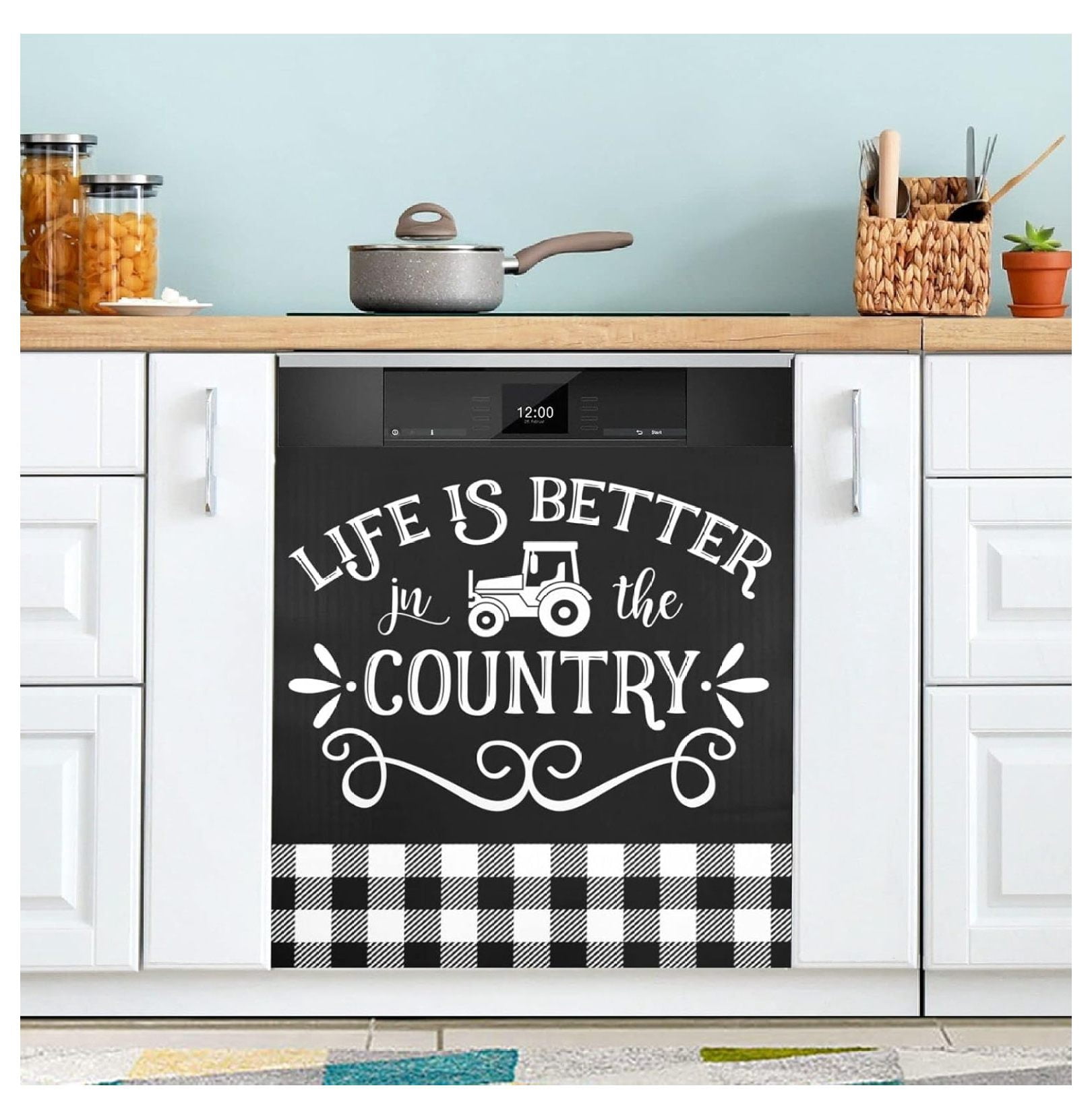 Buffalo Plaid Black Farmhouse Dishwasher Magnet Cover Large Magnectic ...