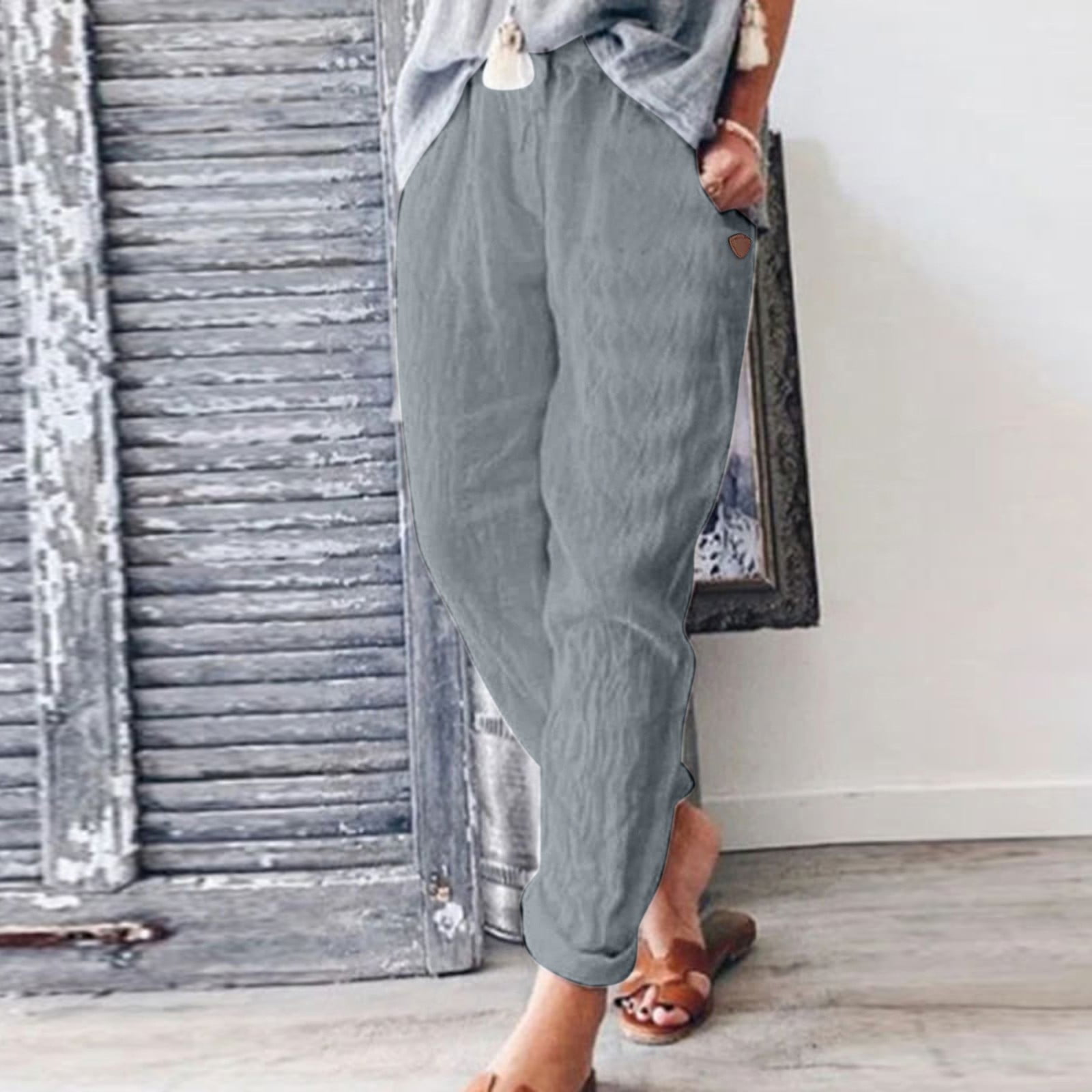 Kcodviy Women Solid Linen Trouser Harem Pants Plus Pant Casual Baggy ...