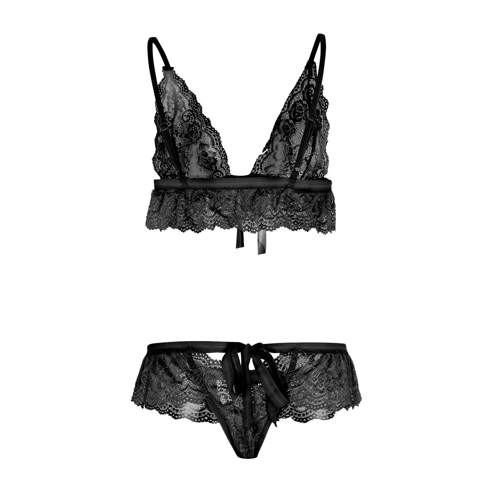 Kcodviy Womens Lace Gathered Thin Wireless Bra Set Lingerie Underwear