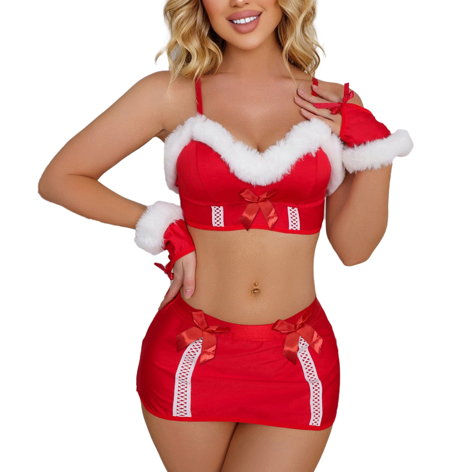 Kcodviy Womens Santa Christmas Lingerie Set With Garter Belts Lace
