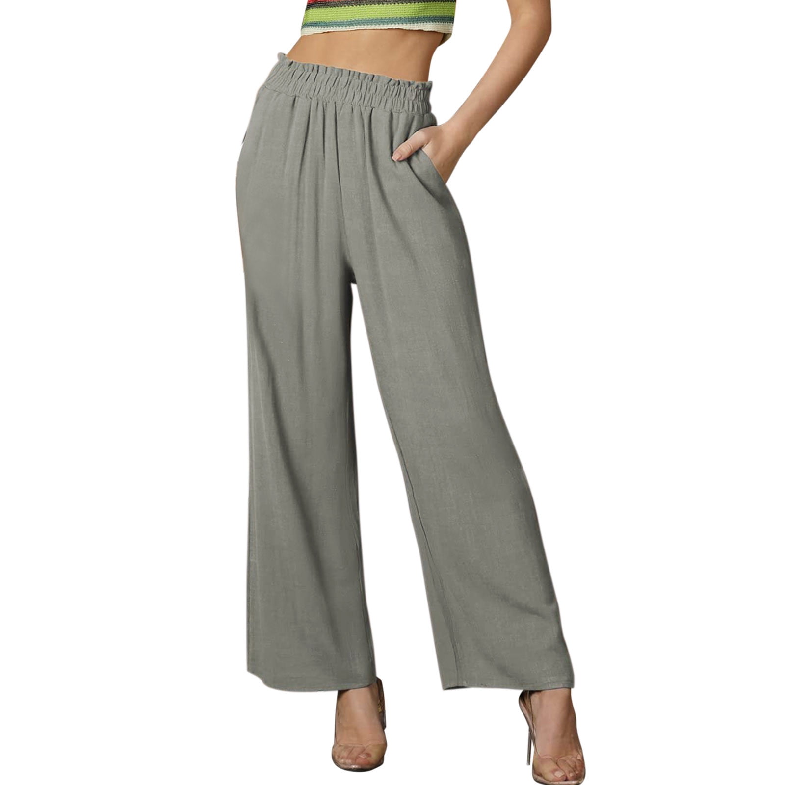 Kcodviy Womens Wide Leg Palazzo Pants High Waisted Lounge Pant Pleated
