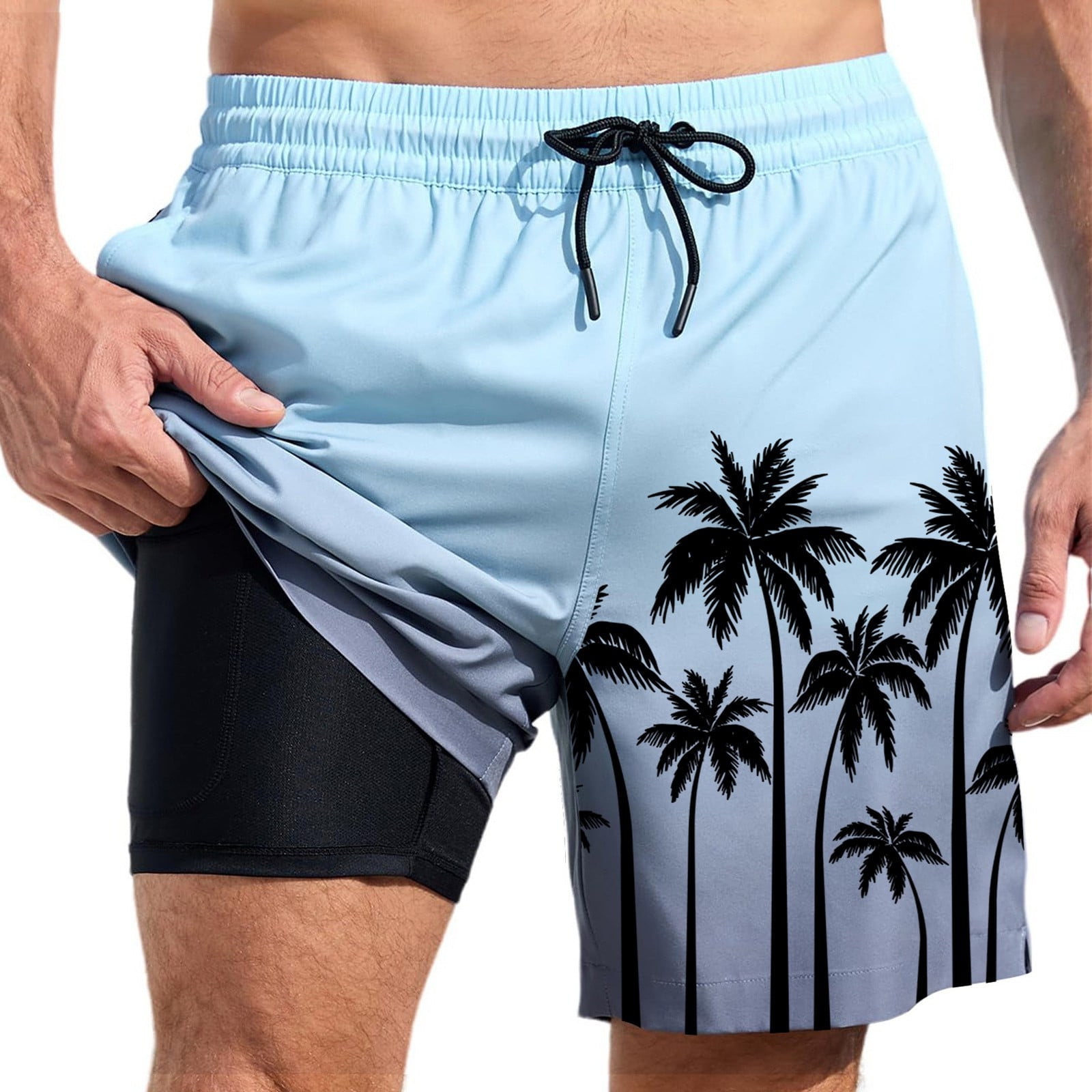 Kcolen Black Swim Trunks Men High Stretch Short Pants Loose Bathing ...
