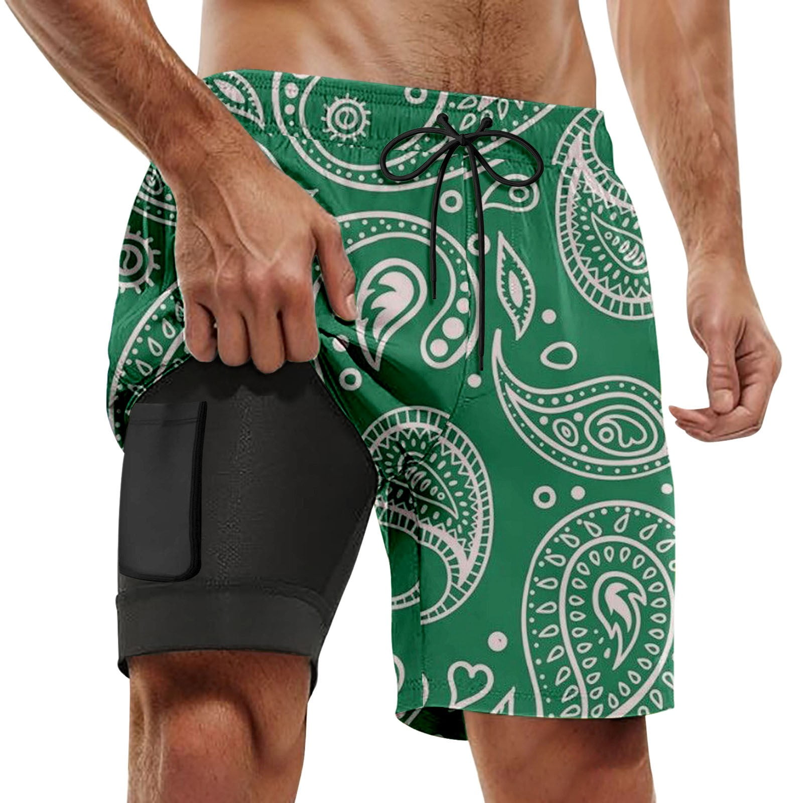 Kcolen Mens 5 Inch Swim Trunks Elastic Waist Drawstring Hawaiian Shorts ...