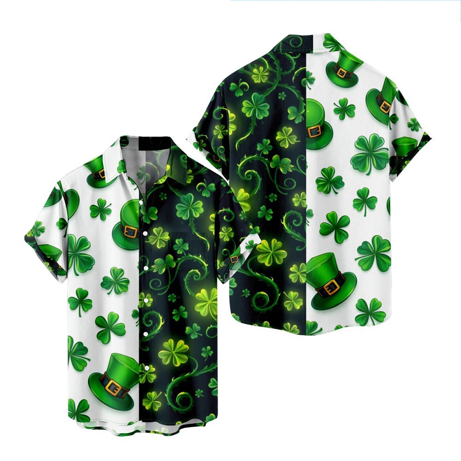 Kcolen Mens Shirts Lucky Clover Day Festive Short Sleeve Shirt Neon ...