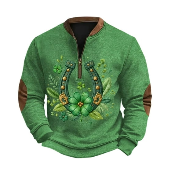 Kcolen Mens St Patricks Day Sweatshirt Quarter Zip Irish Shamrock ...