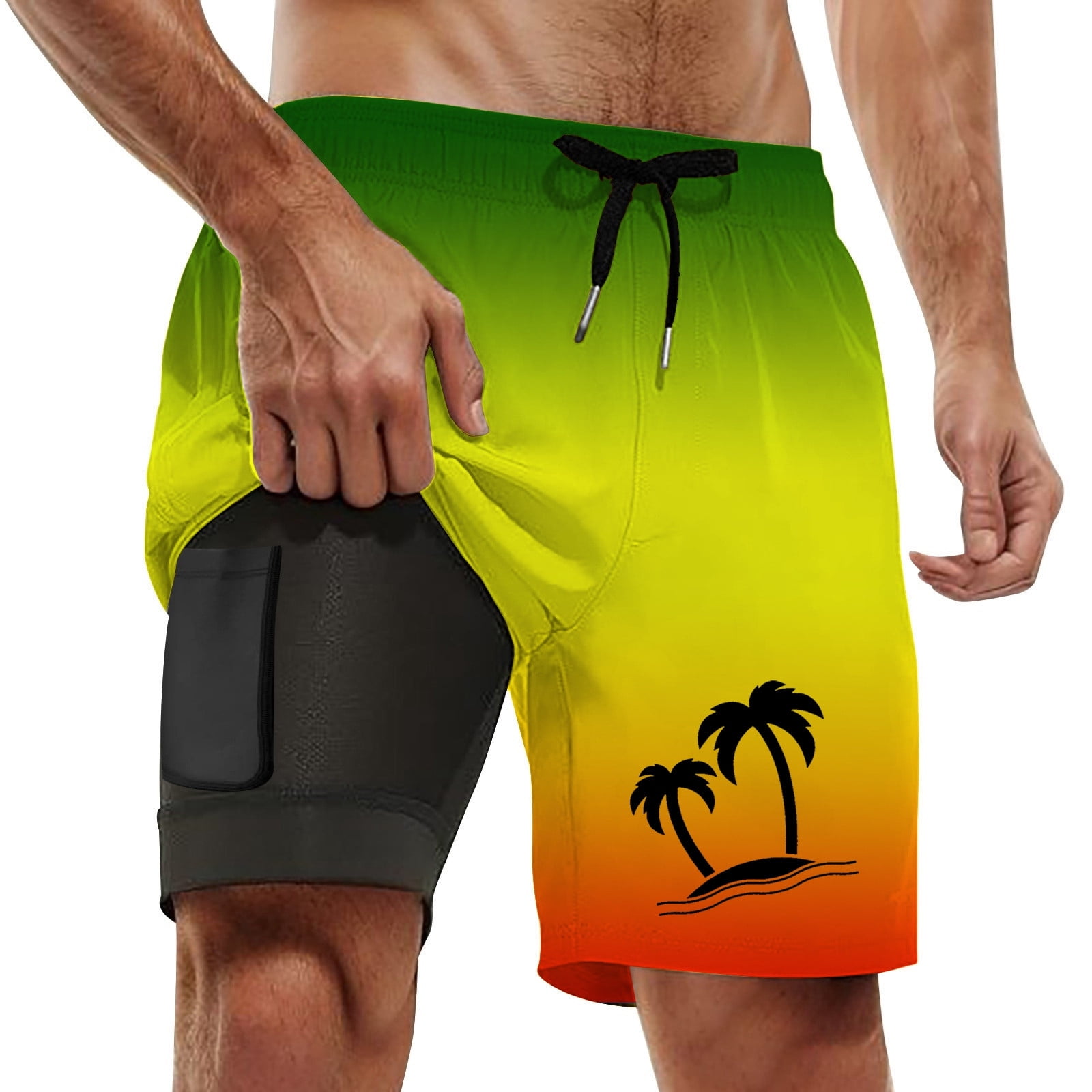 Kcolen Mens Swim Trunks 8 Inch High Elastic Waist Board Shorts Men's ...