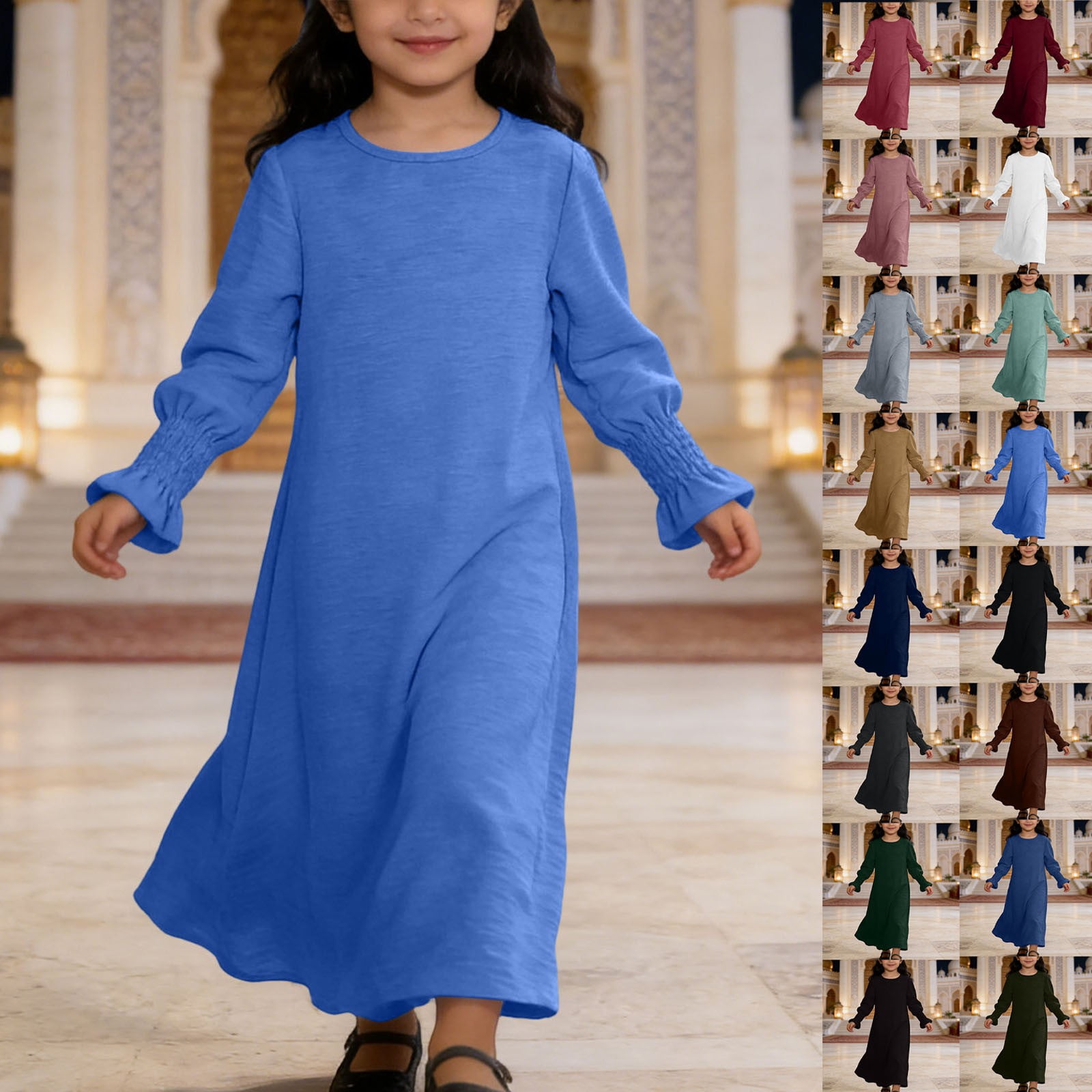 Kcolen Girls Robe Clothes Kimono Loose Abaya Long Sleeve Embroidered ...
