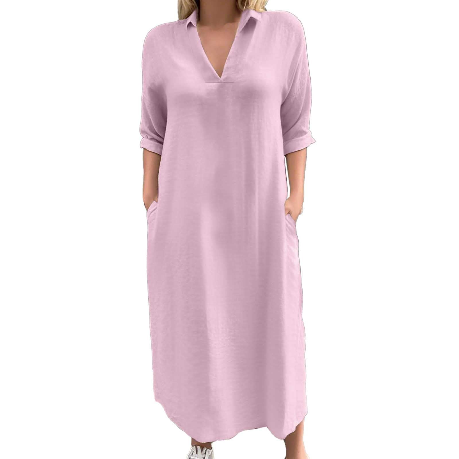 Kcolen Summer Dresses for Women 2026 Solid Color Casual Midi Dress ...