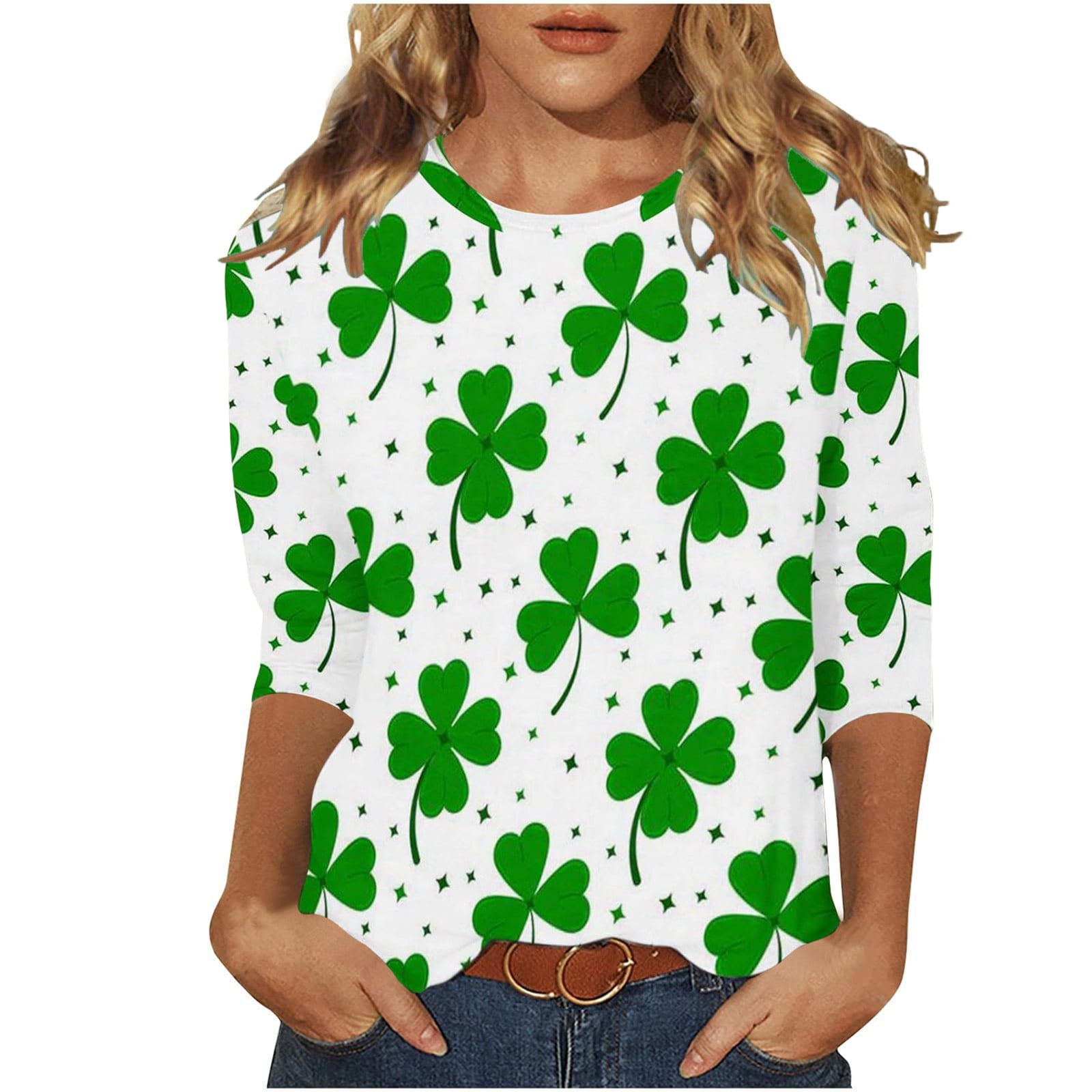 Kcolen Women St Patricks Day Tshirt 3/4 Sleeve Tshirt Saint St. Patrick's Shamrock Irish Lucky ...