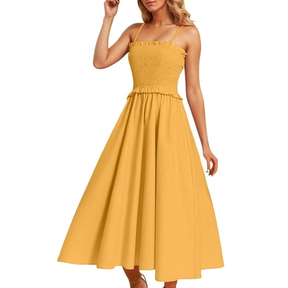 Kcolen Women's Dresses Summer Long Solid Color Long a Line Sleeveless ...