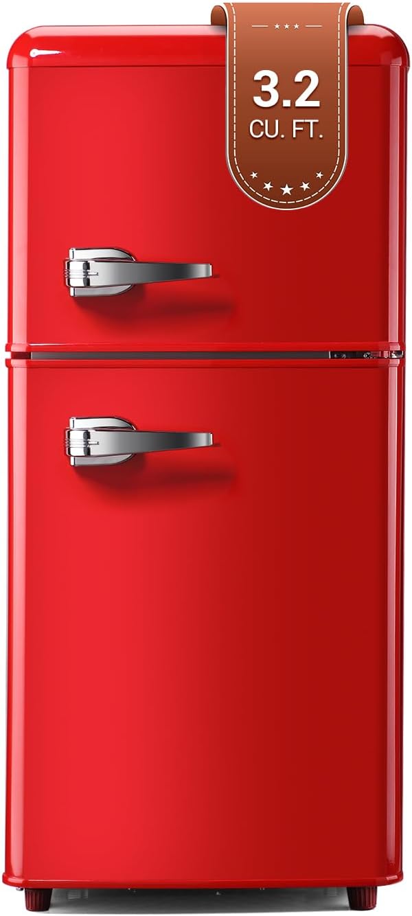 Kcpolre Retro Mini Fridge, 3.2 Cu. Ft. Small Refrigerator with Freezer ...