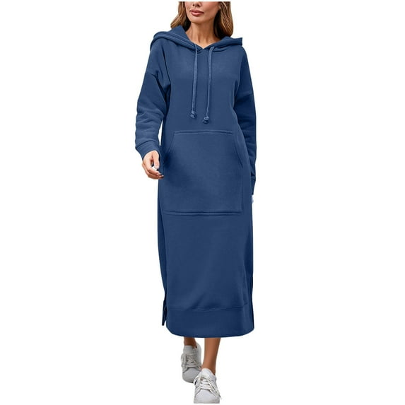 Kctiaxy Hoodie Dress for Women Plus Size Long Sleeve Hooded Sweatshirt ...