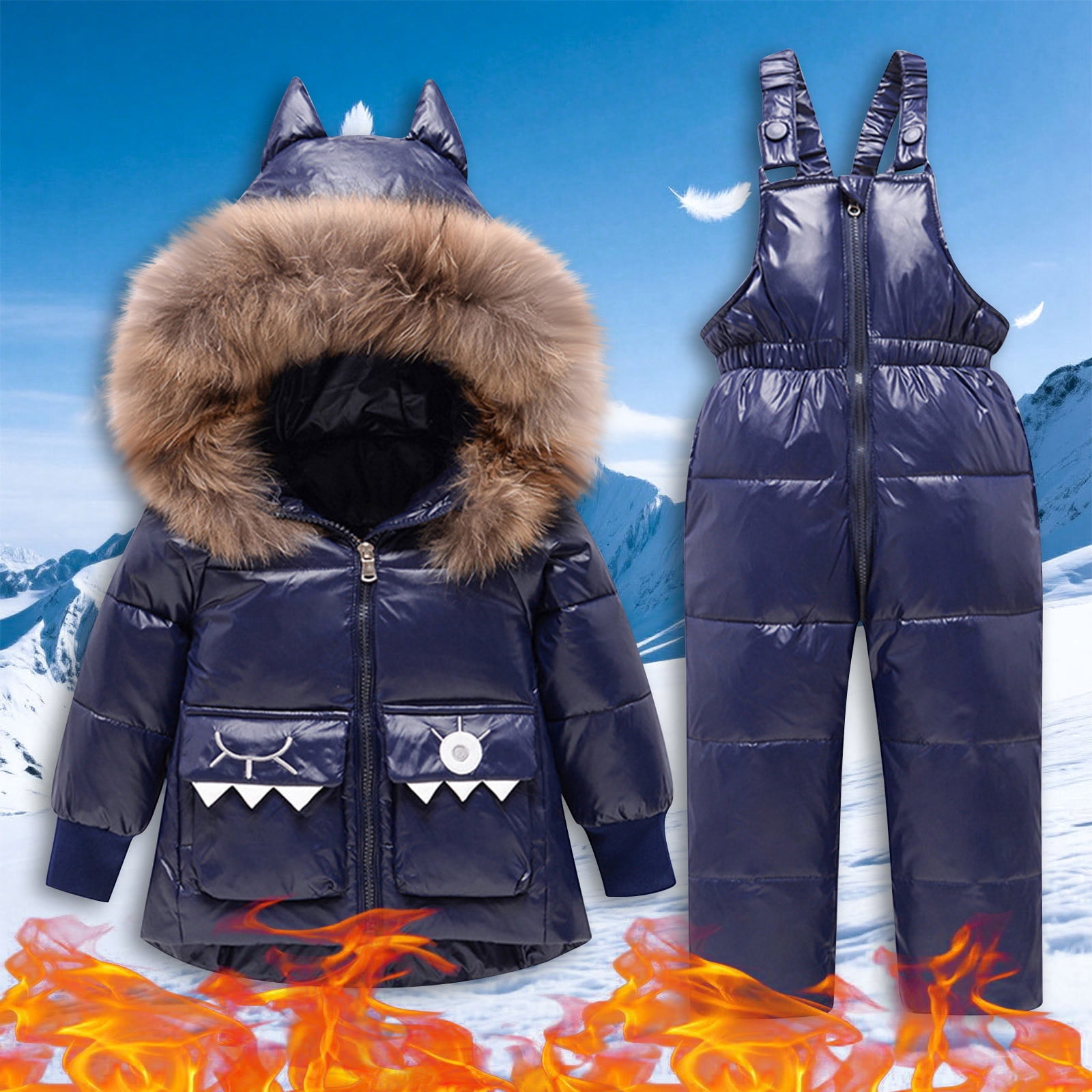 Kctiaxy Kids Snow Suits Toddler Winter Lightweight Warm Ski Suits ...