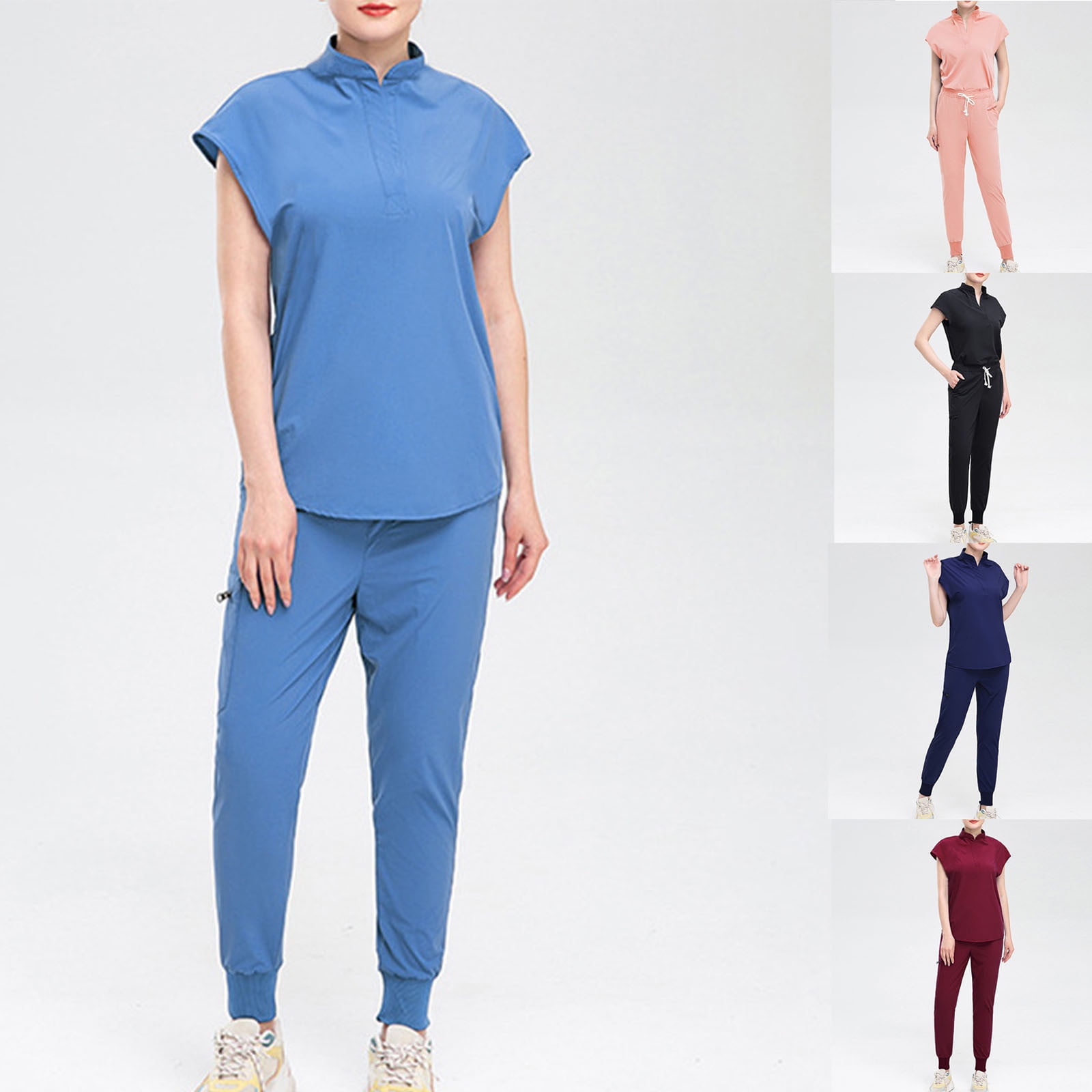 Kctiaxy Scrub Sets for Woman V-Neck Button Up Short Sleeve Nursing ...