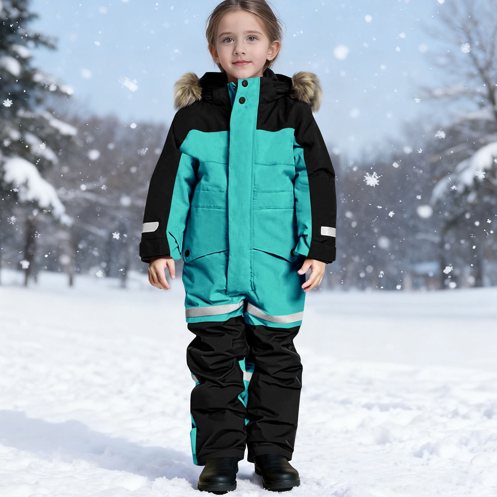 Kctiaxy Snowsuit for Girls Children Soild Color Casual Ski Suits Warm ...