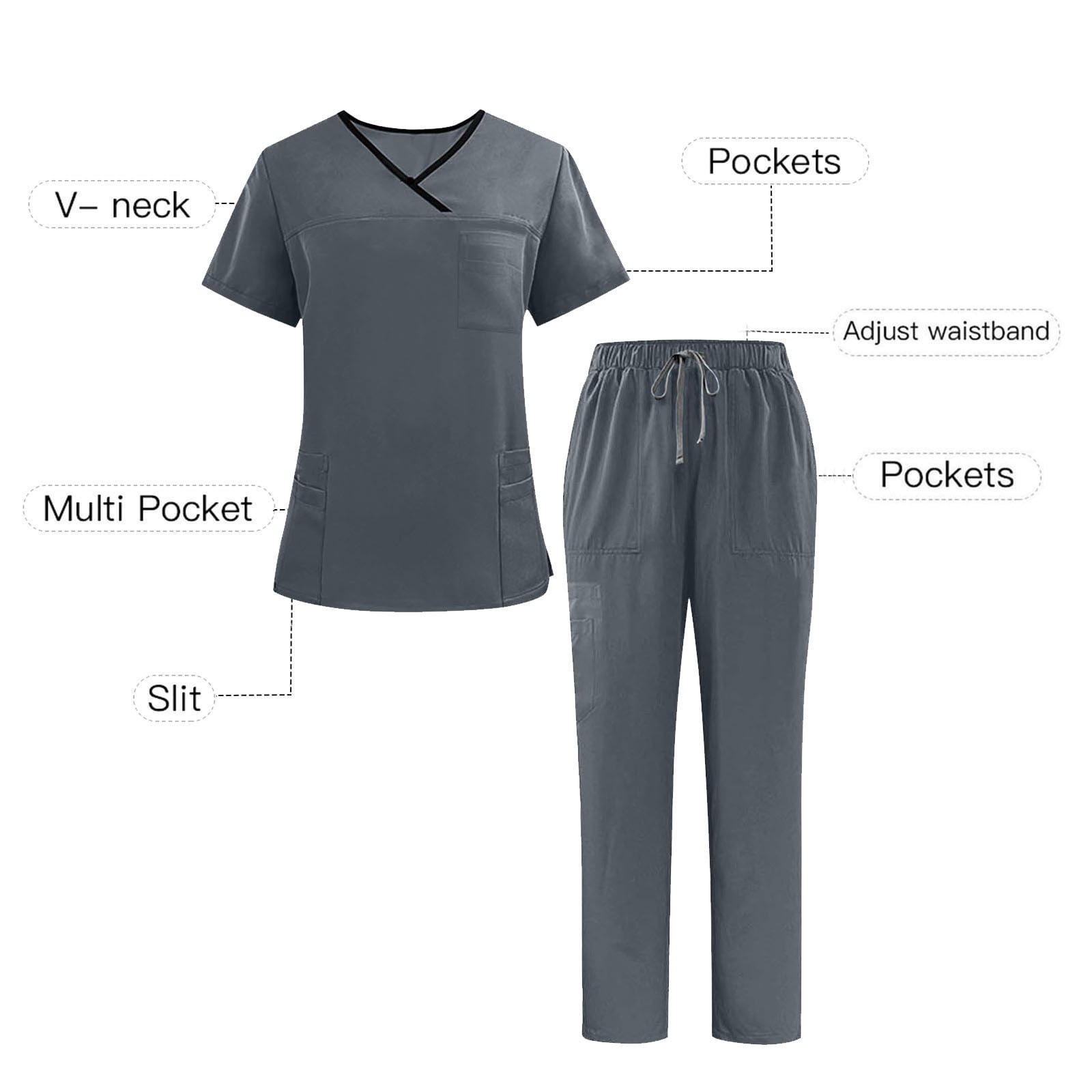 Kctiaxy Womens Scrubs Solid Color Short Sleeve V Neck Slim Fitting Tops ...
