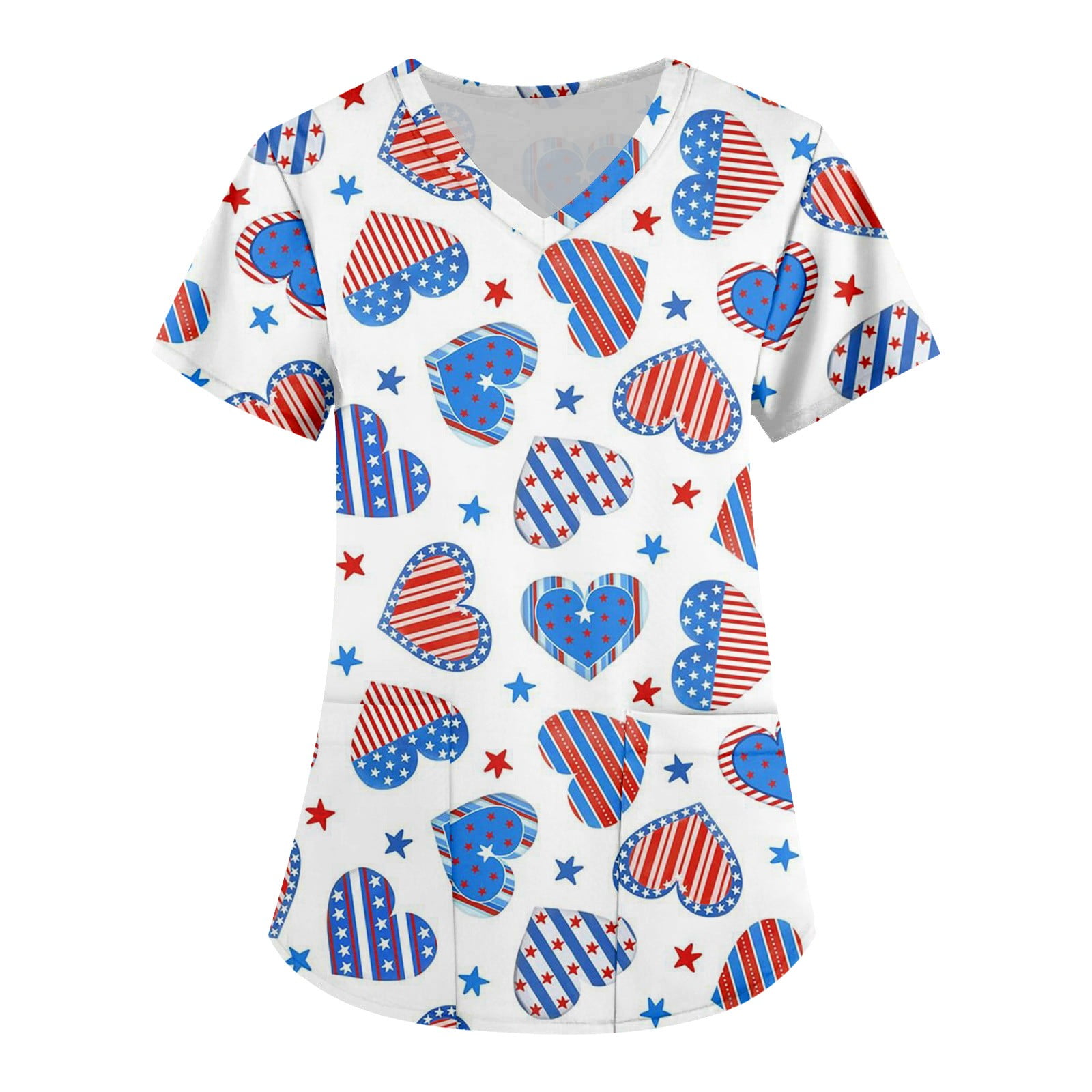Kddylitq 4th Of July V Neck Scrub Tops for Women Short Sleeve American ...