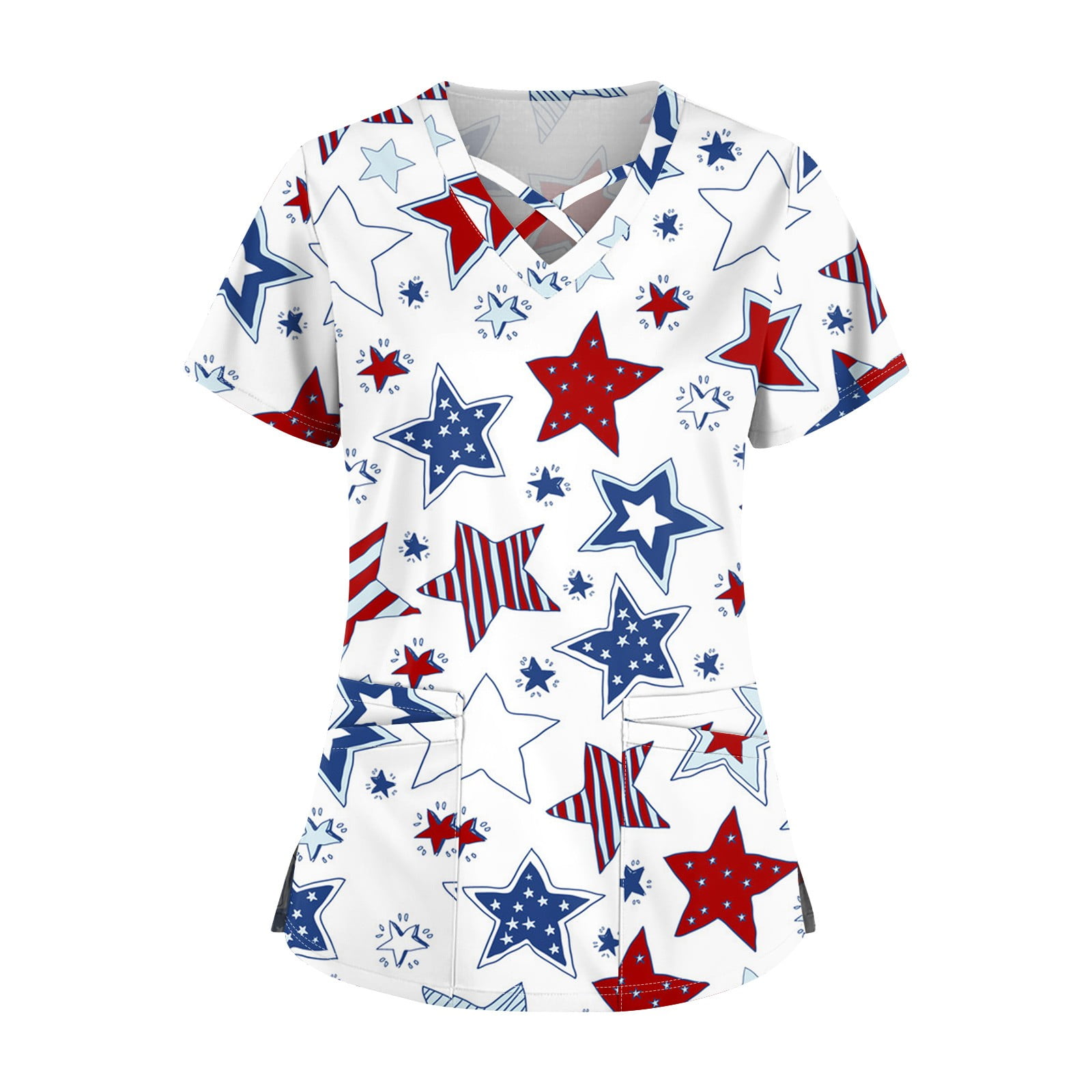 Kddylitq 4th Of July V Neck Scrub Tops for Women Stars Striped American ...