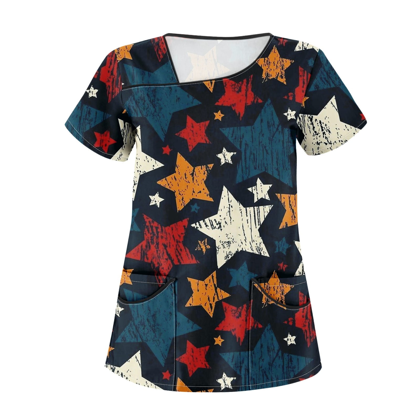 Kddylitq American Flag Scrub Tops for Women Short Sleeve 4th Of July ...
