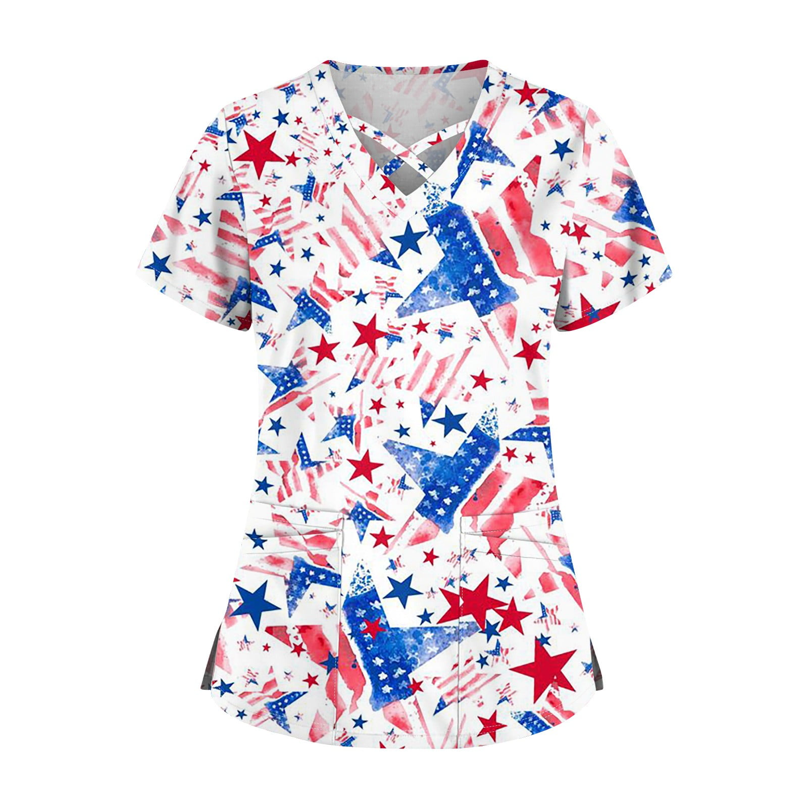 Kddylitq American Flag Short Sleeve Scrub Tops for Women Independence ...