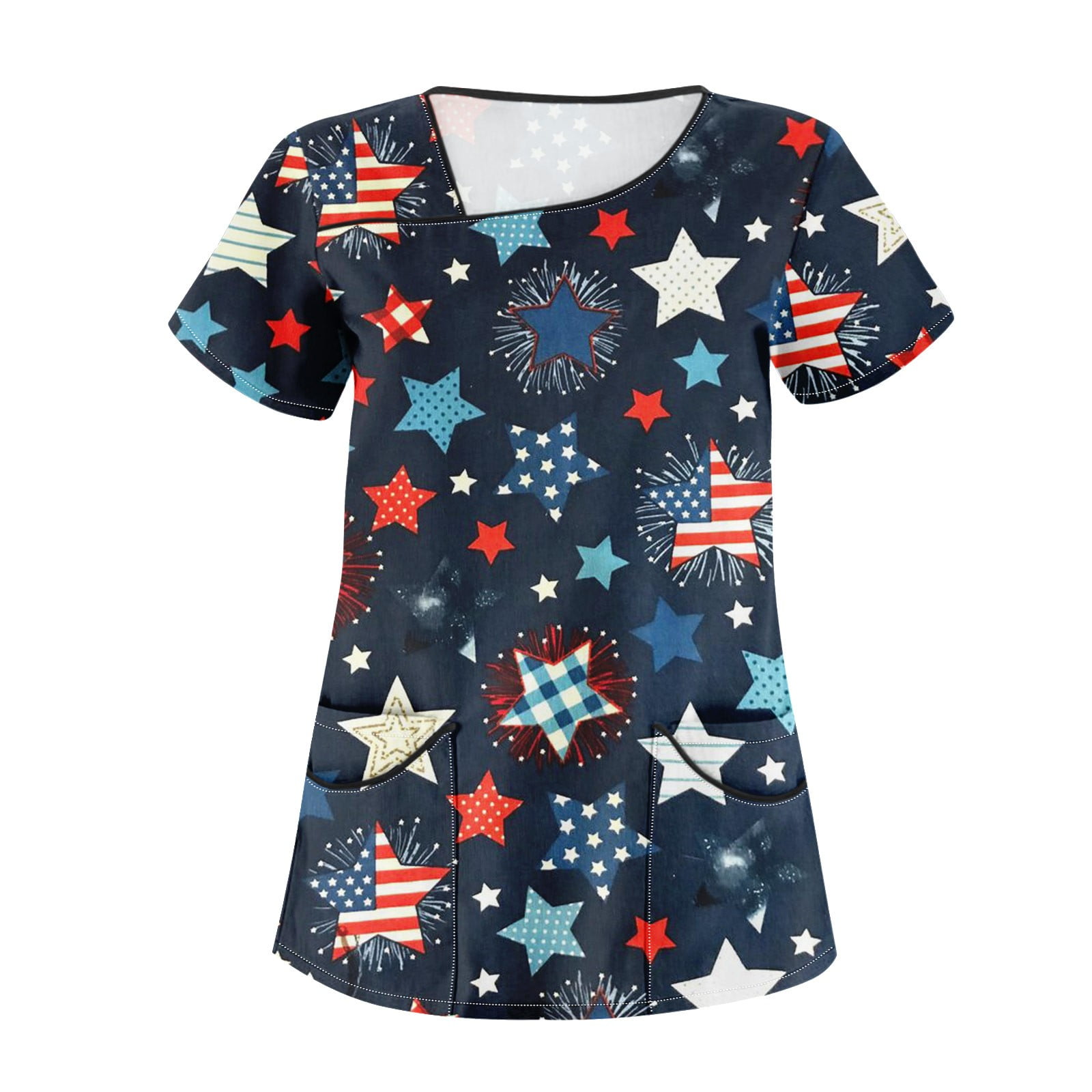 Kddylitq American Flag Short Sleeve Scrub Tops for Women Loose Fit ...