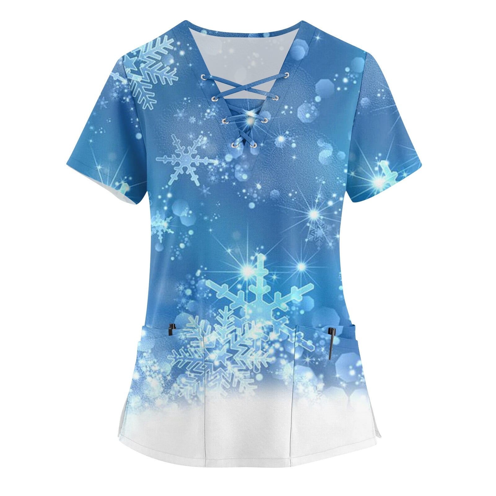Kddylitq Christmas Scrub Woman With Pocket Short Sleeve Shirts Snowman