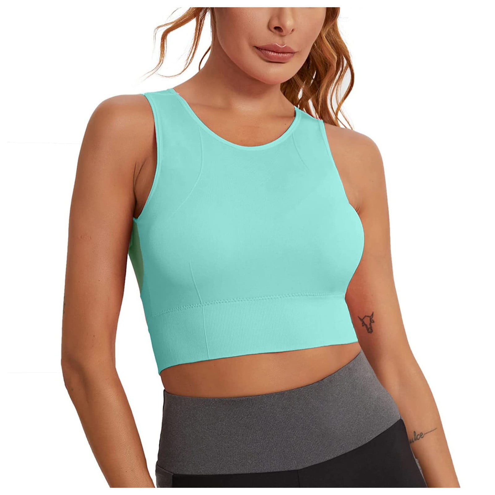 Kddylitq High Neck Sports Bra for Women Longline Full Coverage Sports ...