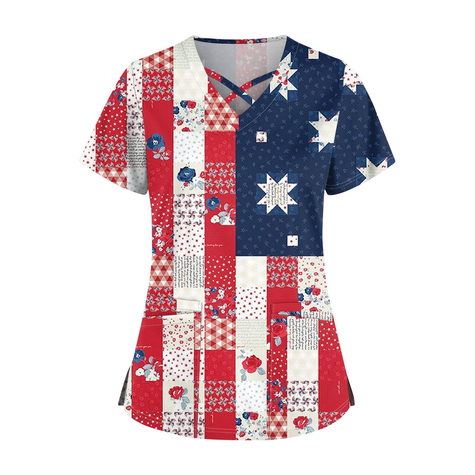 Kddylitq Independence Day Loose Fit Scrub Tops for Women Medical Scrubs ...