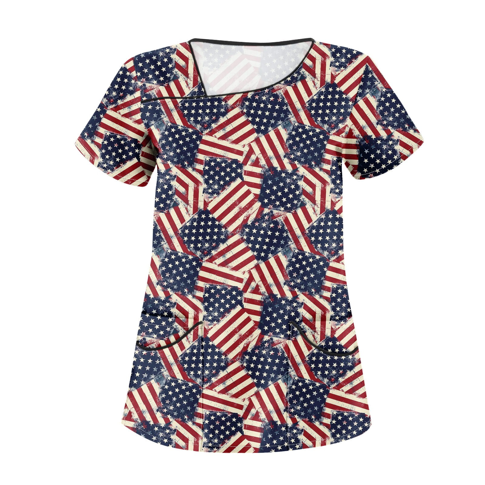 Kddylitq Independence Day V Neck Scrub Tops for Women American Flag ...