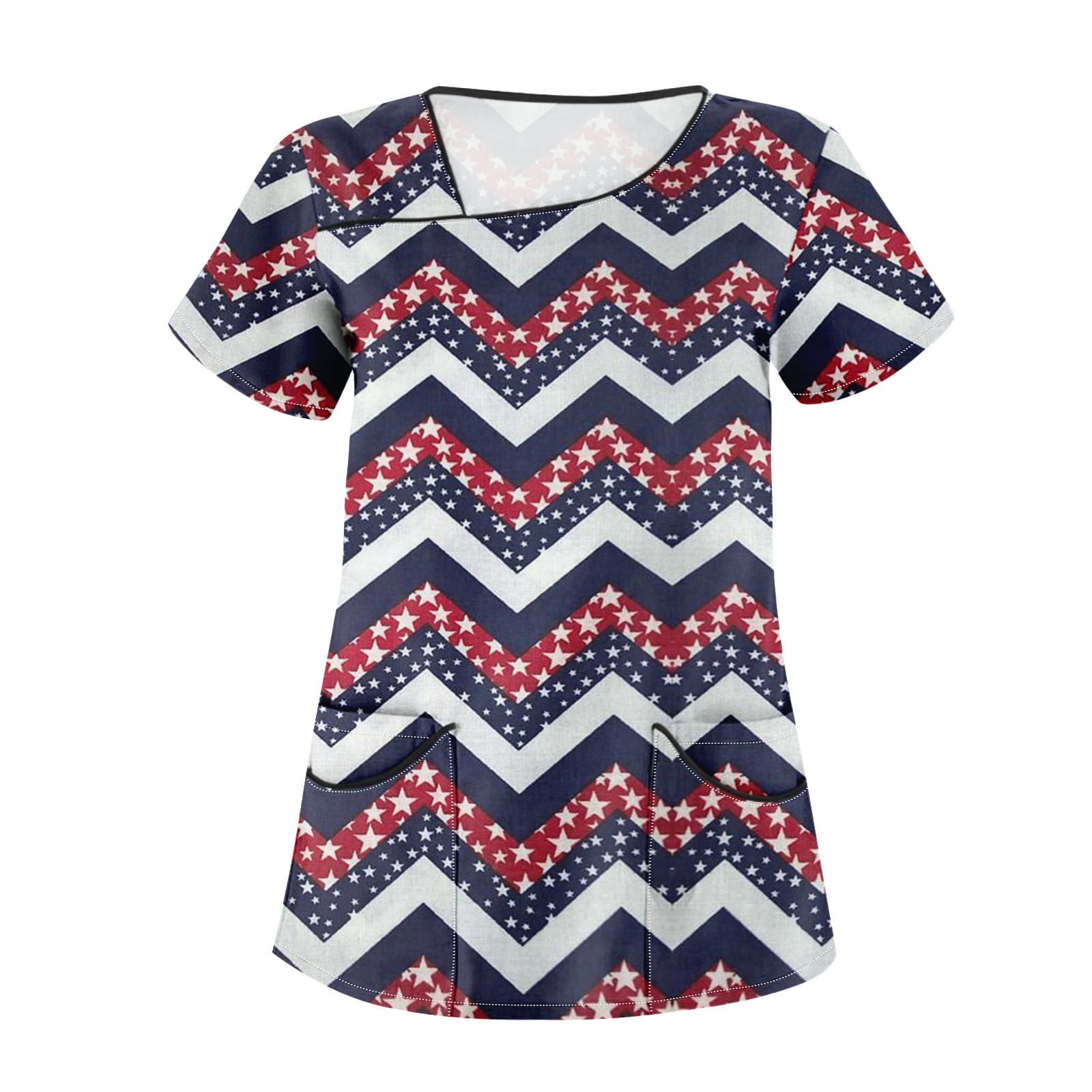 Kddylitq Independence Day V Neck Scrub Tops for Women Stars Striped ...