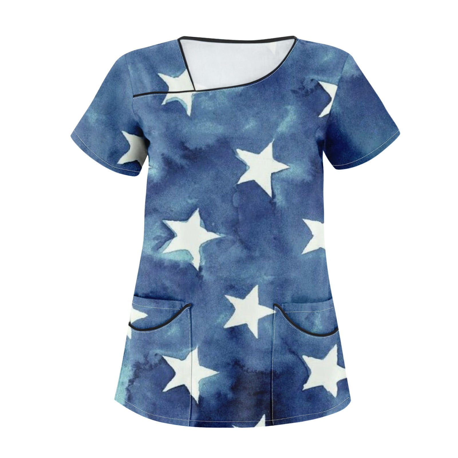 Kddylitq Medical Stars Striped Scrub Tops for Women Short Sleeve ...