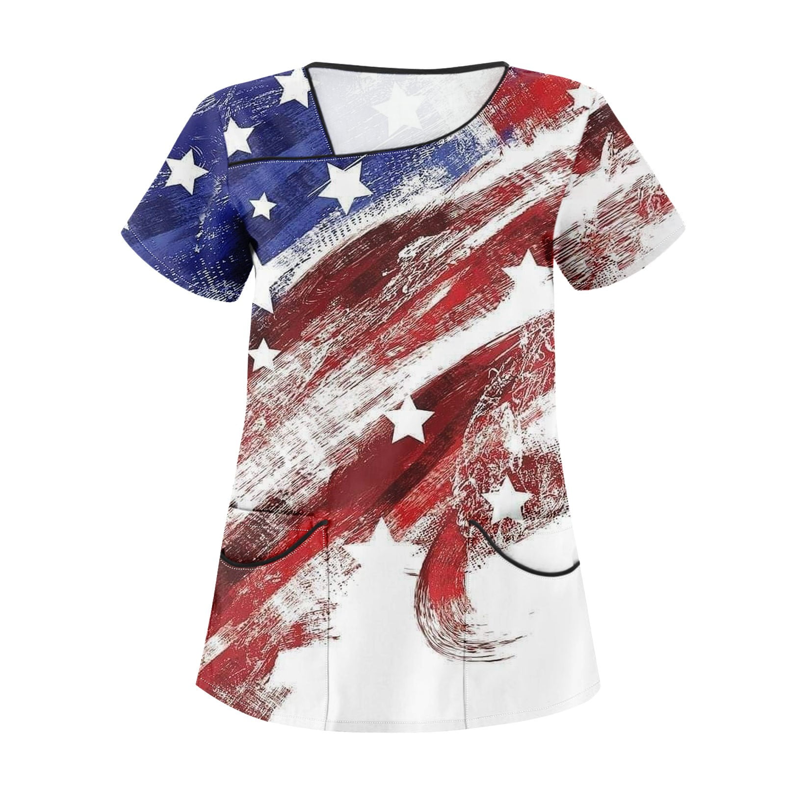 Kddylitq Medical V Neck Scrub Tops for Women Short Sleeve 4th Of July ...