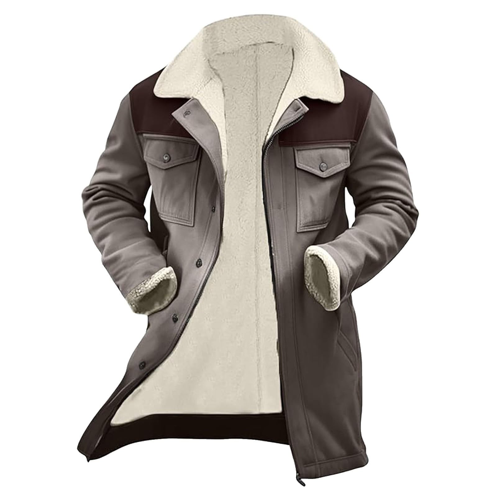 Kddylitq Men's Faux Leather Jacket Zip Up Padded Coat Plush Reversed ...