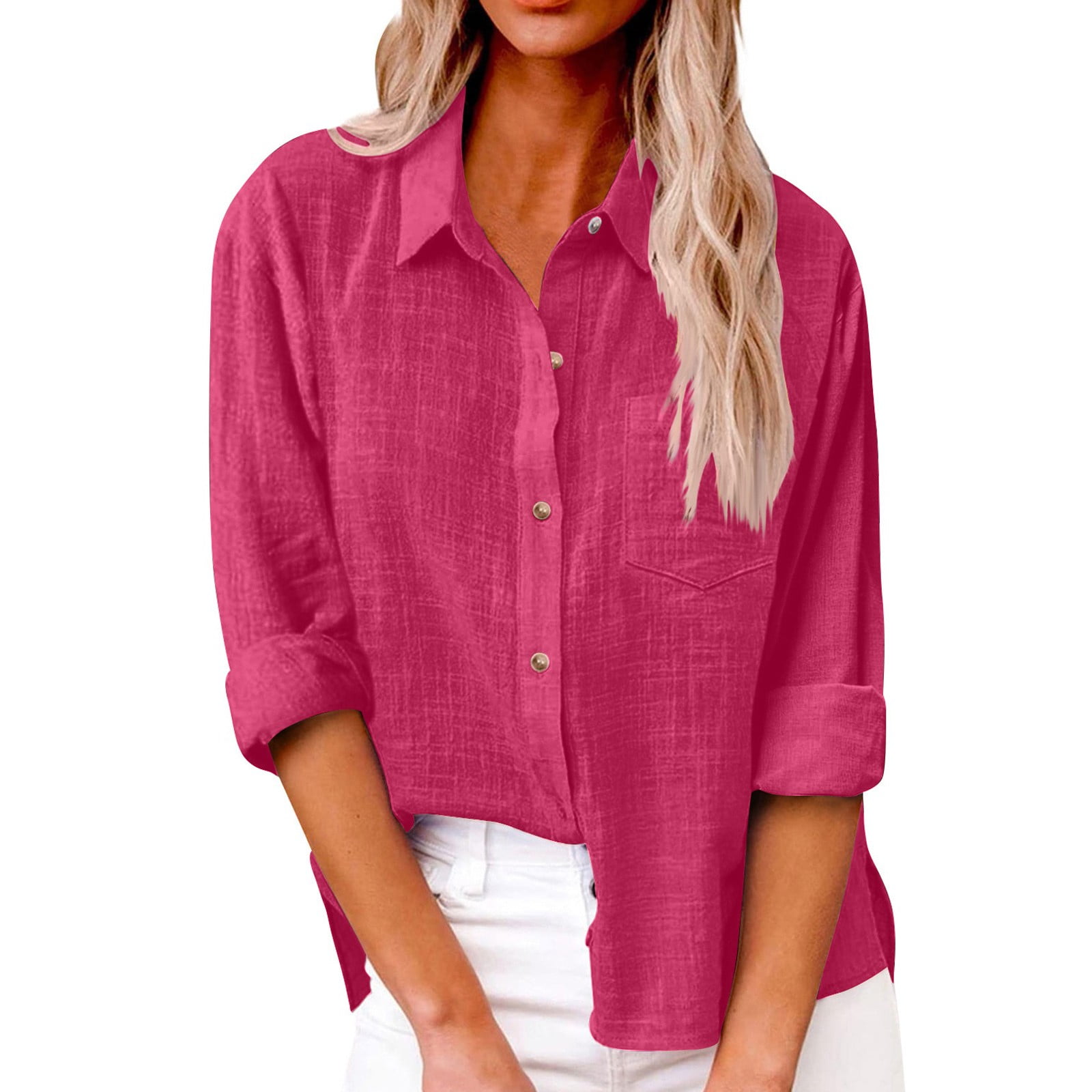 Kddylitq Summer Button Down Shirts for Women Cotton Linen Collared Tops ...