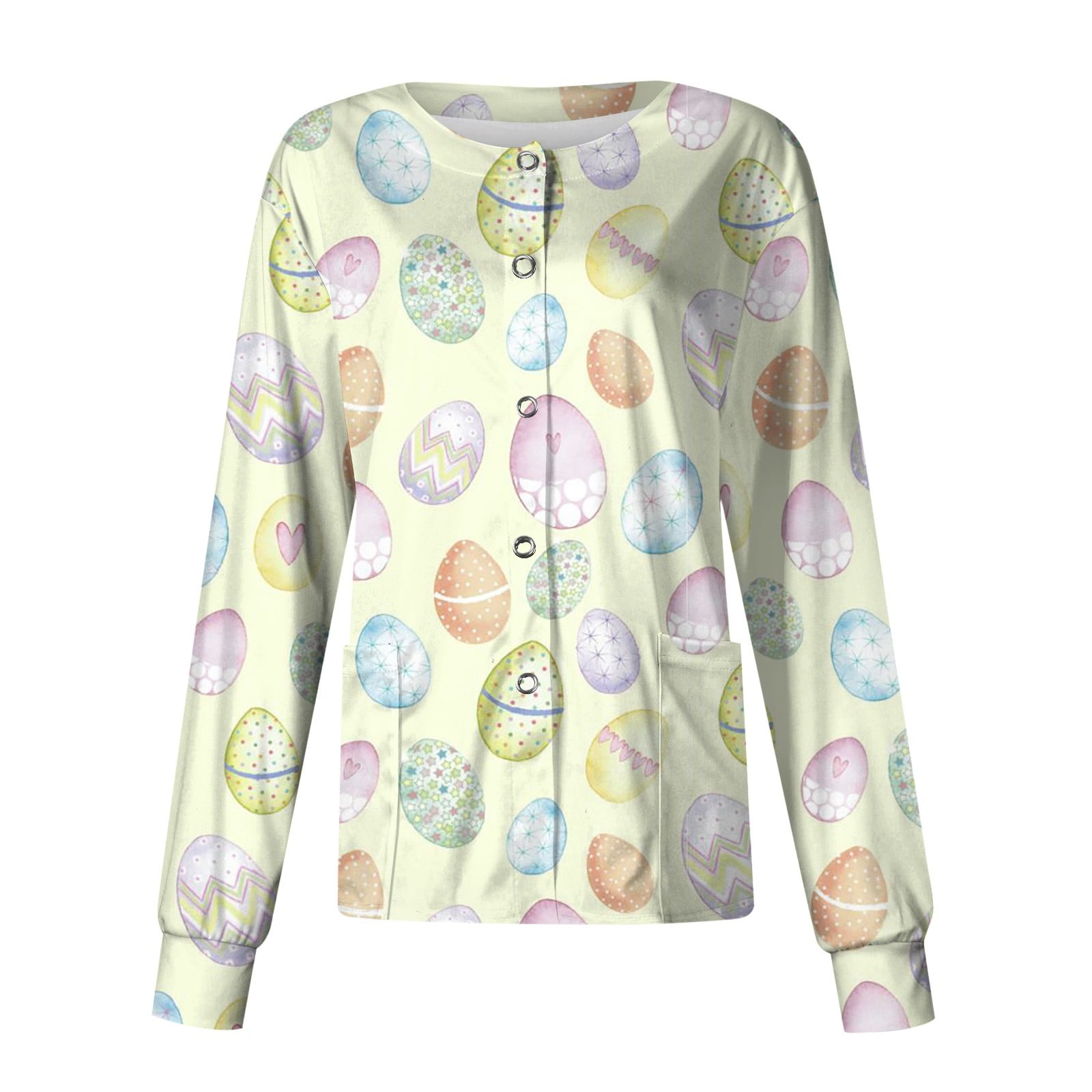 Kddylitq Women Easter Day 2024 Workwear Rabbit Scrub Top Button Down ...