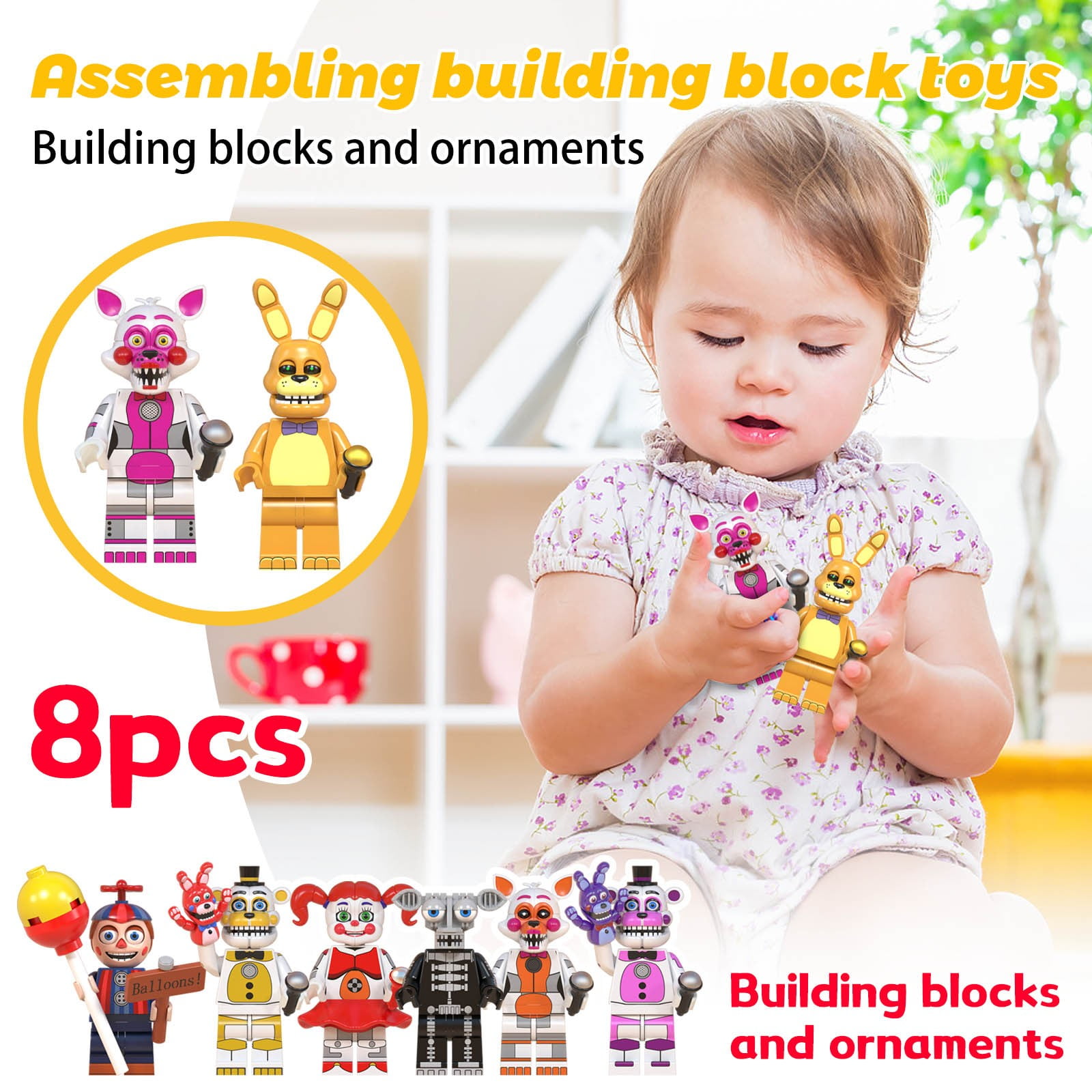 Kdfny Five Nights at Freddy's Building Bricks Kit Toys, 8Pcs Five ...
