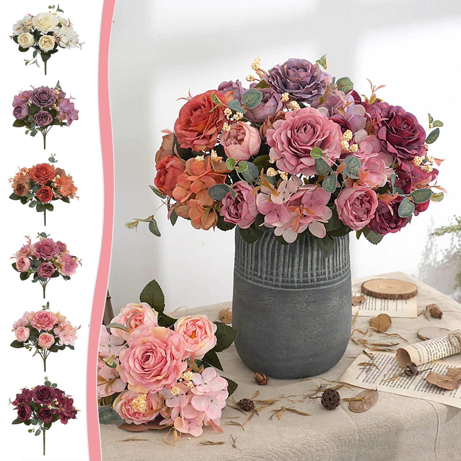 Kdkad Artificial Rose Bouquet, 11.6 Inch Realistic Faux Rose Bouquet ...